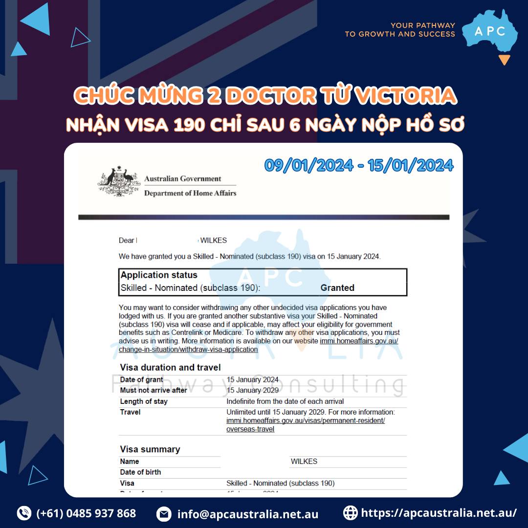 CHÚC MỪNG 2 DOCTOR TỪ VICTORIA NHẬN VISA 190 CHỈ SAU 6 NGÀY NỘP HỒ SƠ ...