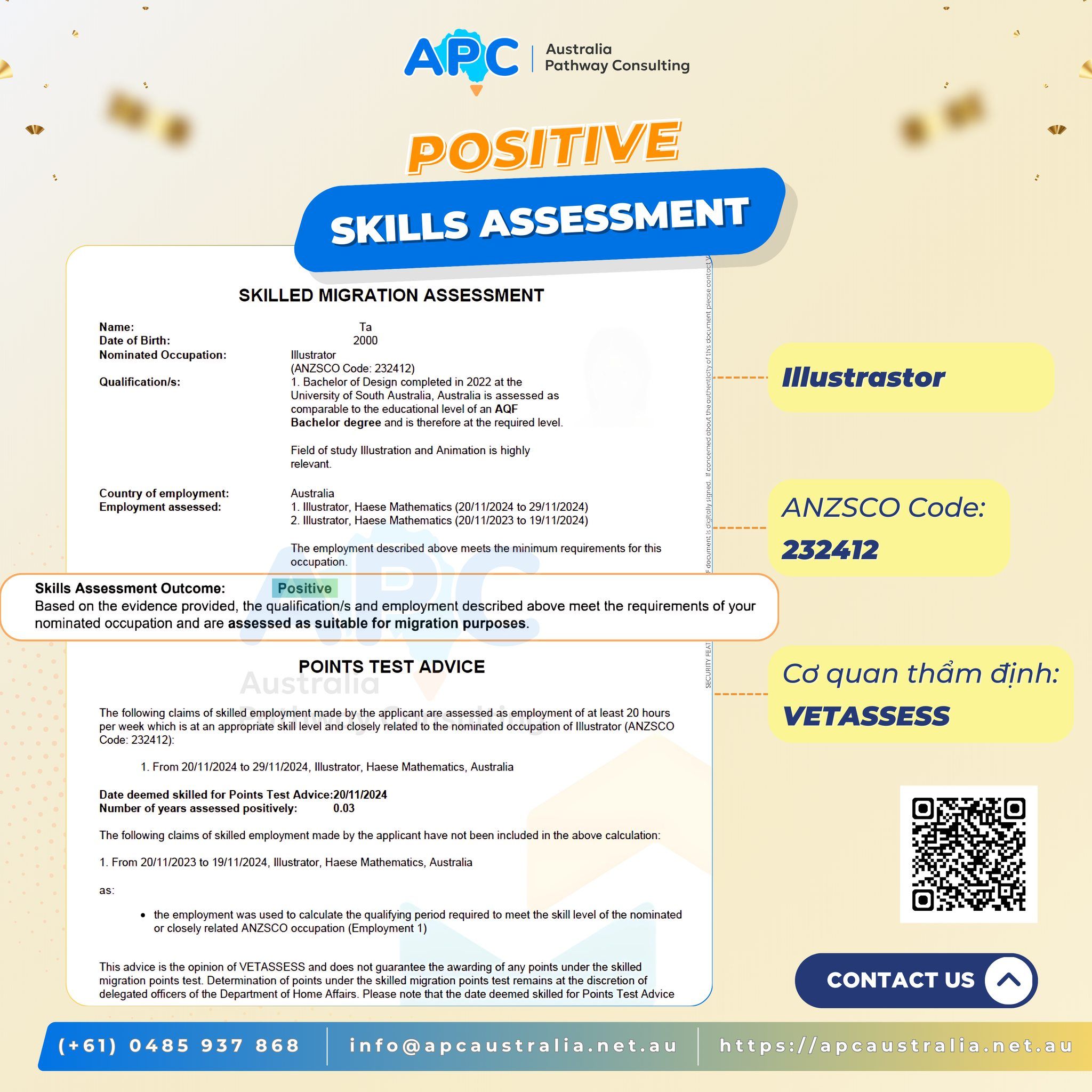 🌟3 HỒ SƠ THẨM ĐỊNH TAY NGHỀ POSITIVE TỪ VETASSESS 🌟 – Australia Pathway ...